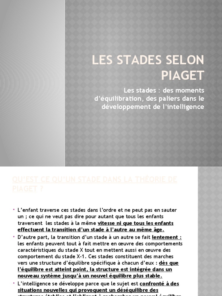 Les Stades Selon Piaget Cours 2 | PDF | Nourrisson | Dessin