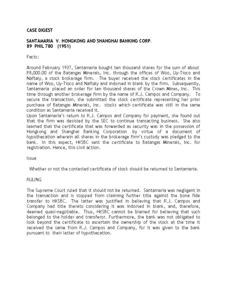 Sales Case Digest 1 | PDF | Cheque | Stocks