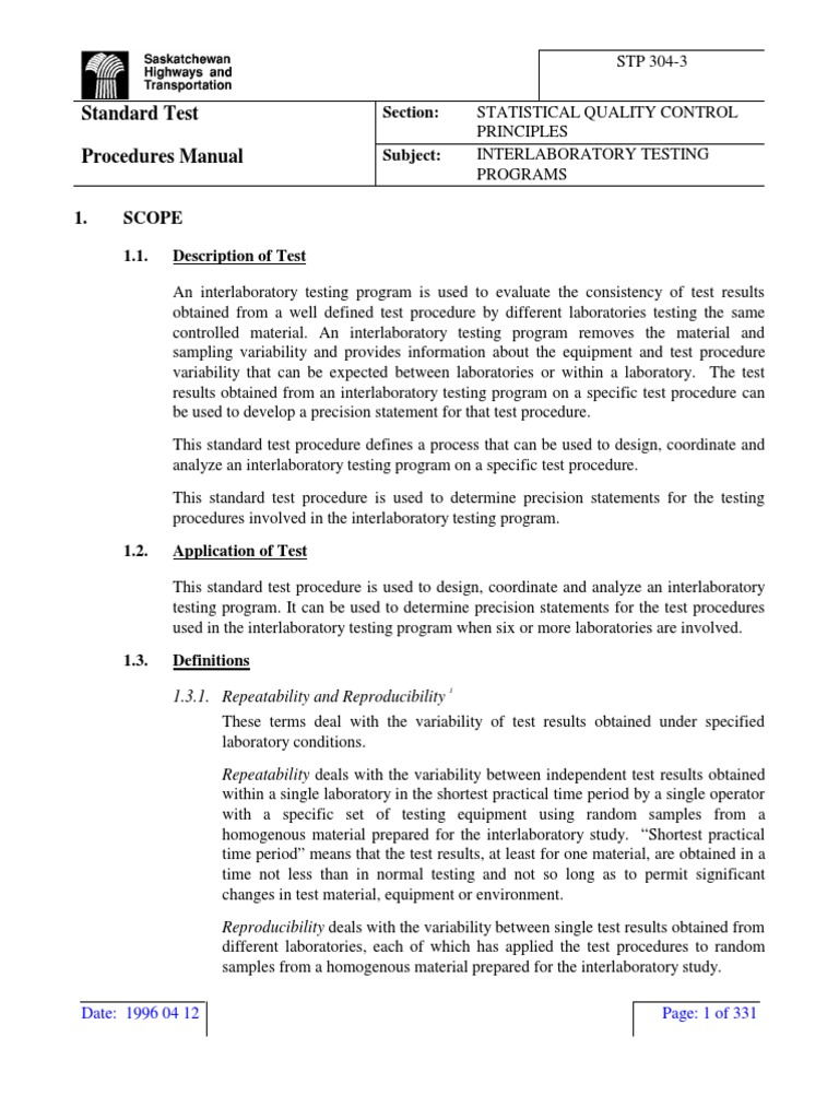 Standard Test Procedures Manual PDF | PDF | Accuracy And Precision ...
