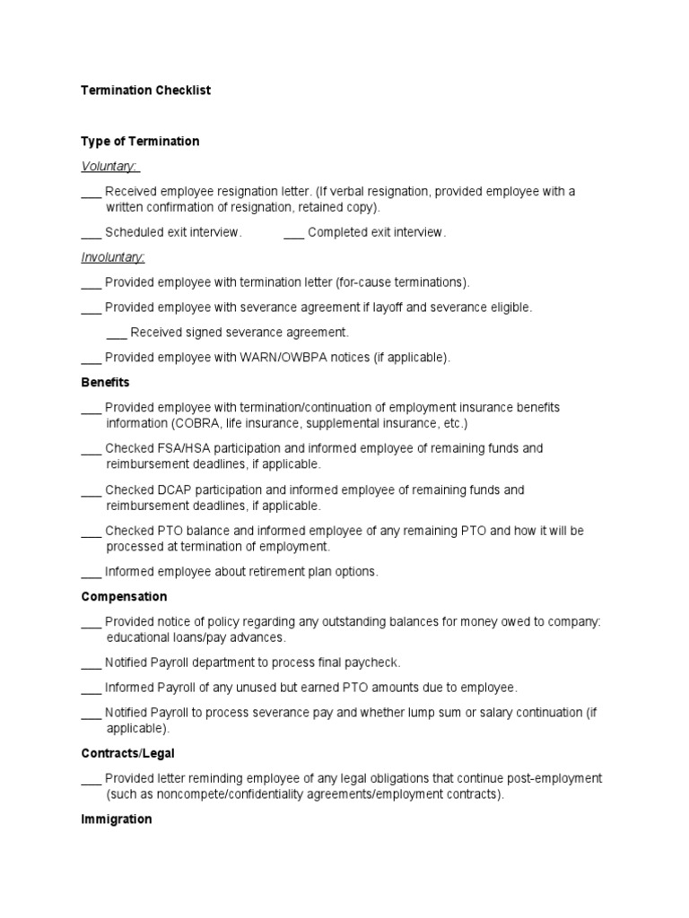 Voluntary:: Termination Checklist | PDF | Payroll | Employment