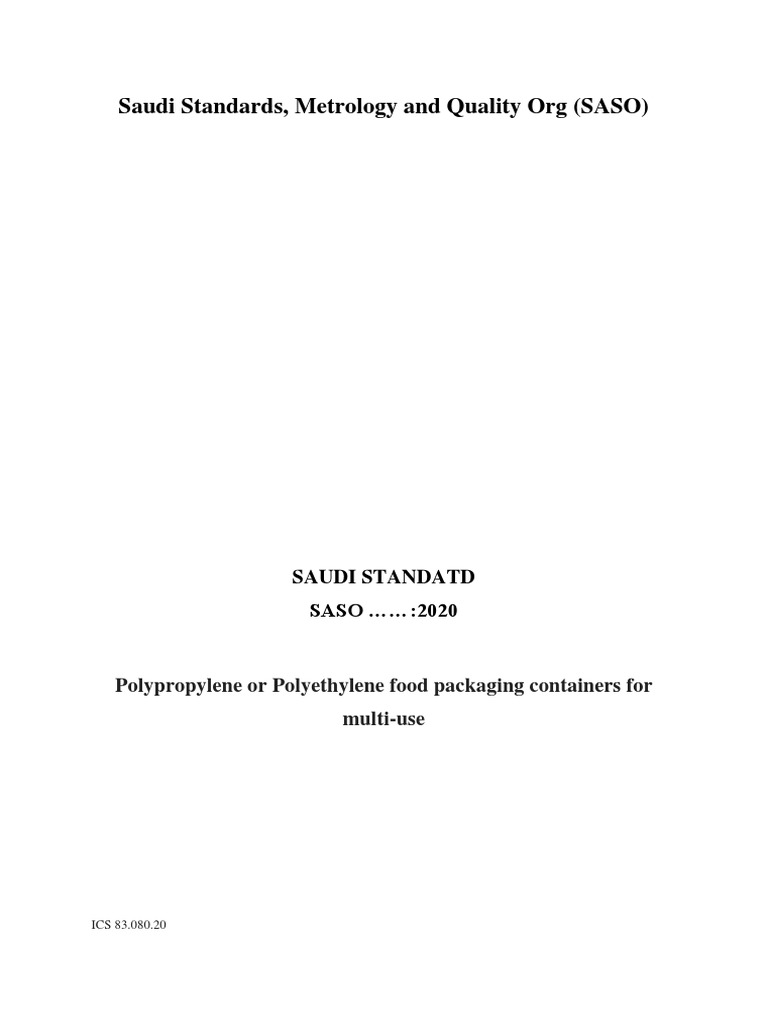 SASO Standards - Food Packaging Containers | PDF | Packaging And ...