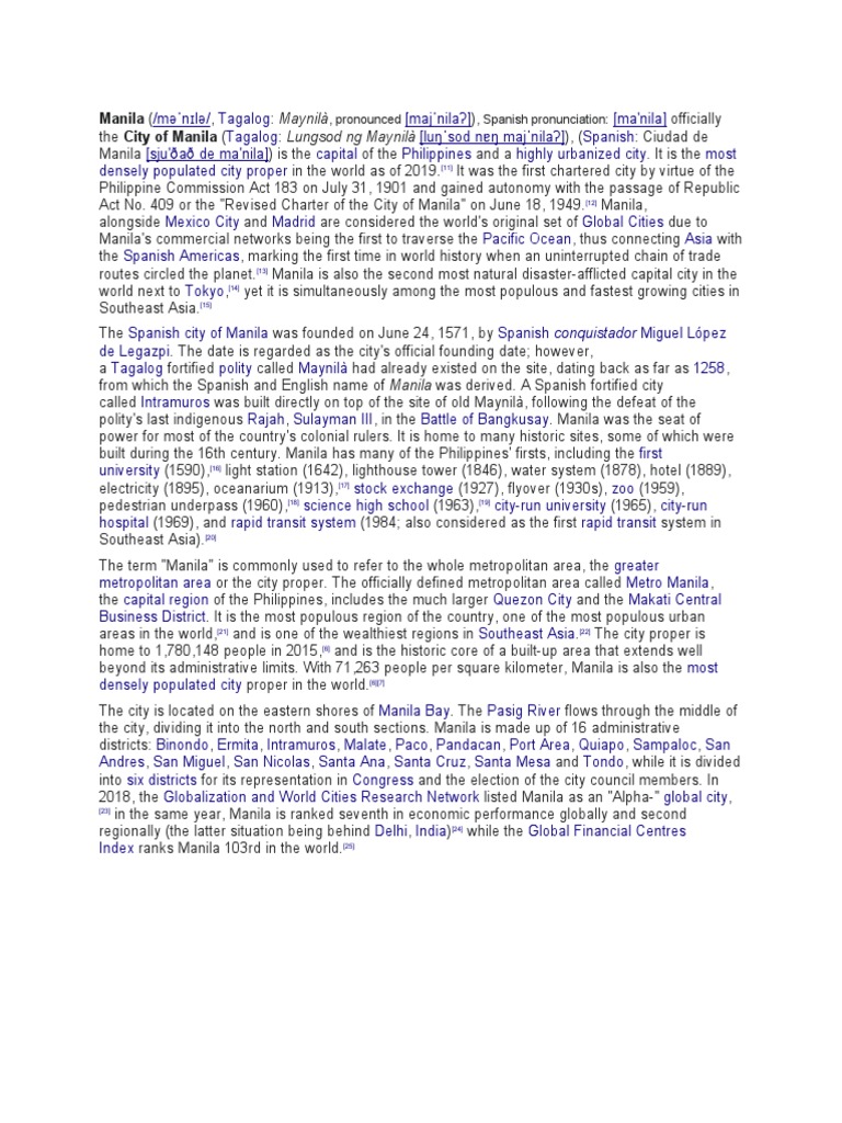 A History of Manila: From Ancient Tagalog Fort to Modern Global City ...
