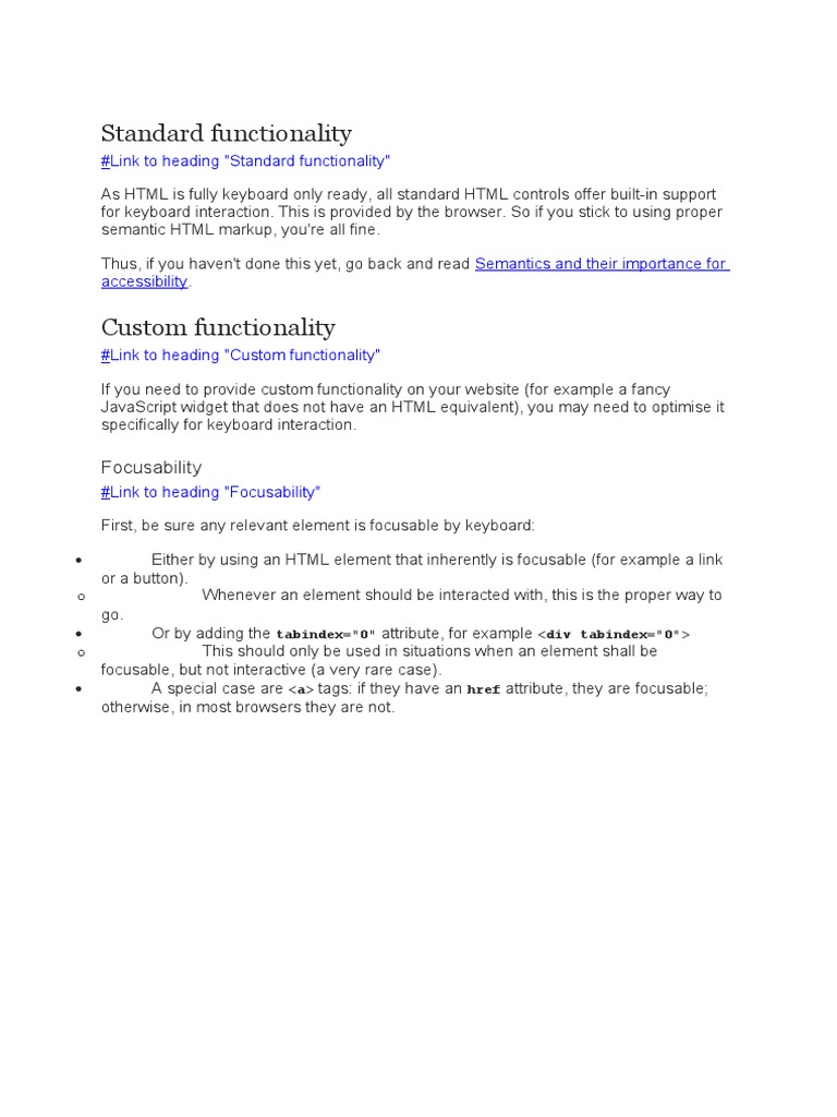 Standard Functionality | PDF