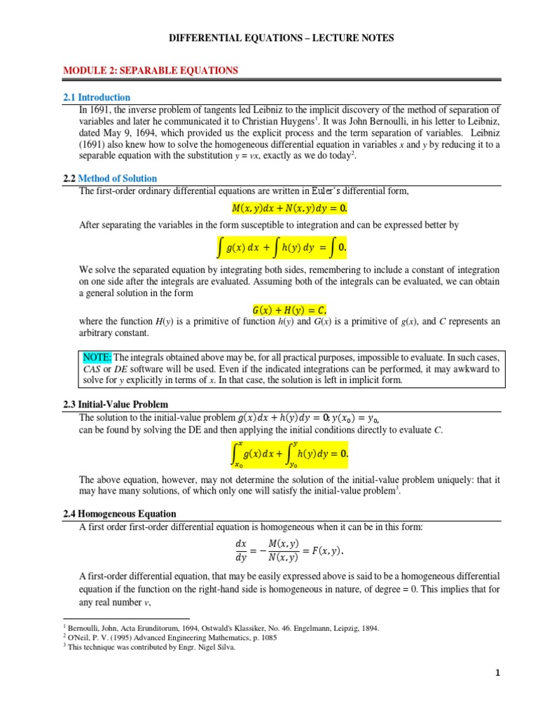 M2 - Variable Separable Homogeneous Differential Equations PDF | PDF ...