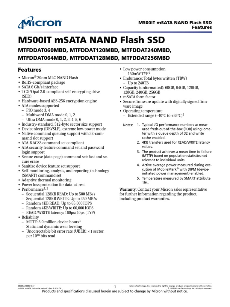 M500it - mSATA - Industrial | PDF | Solid State Drive | Flash Memory