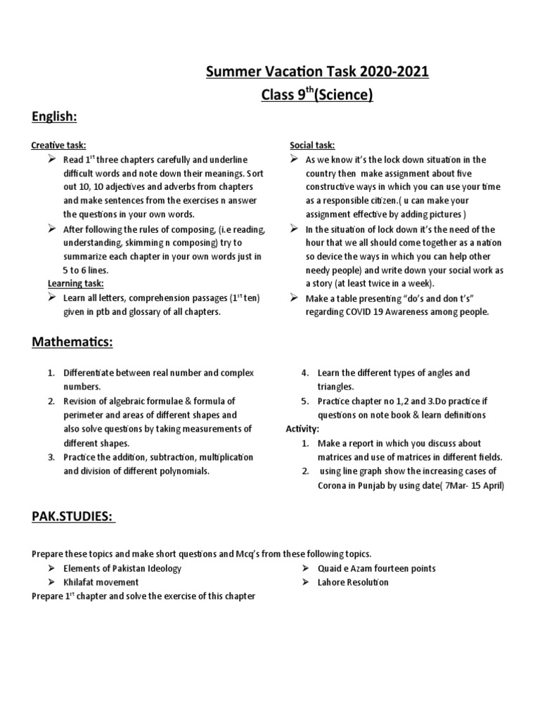 9th Class Science Session 2020-2021 | PDF | Reading Comprehension ...