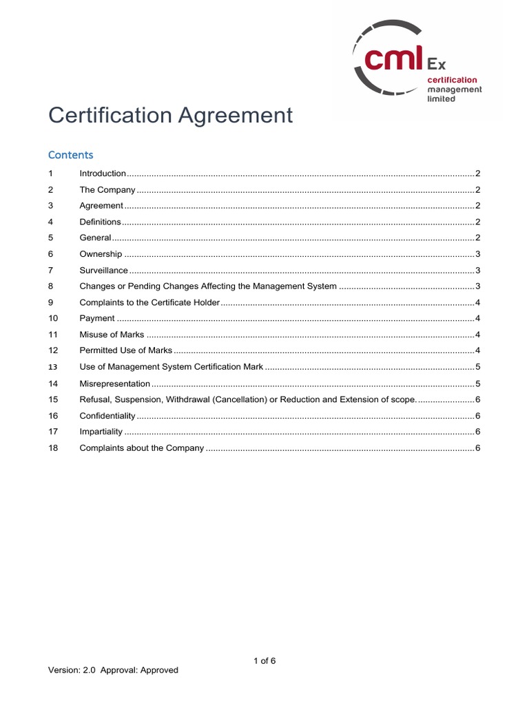 Certification Agreement ManSys | PDF | Certification | Audit