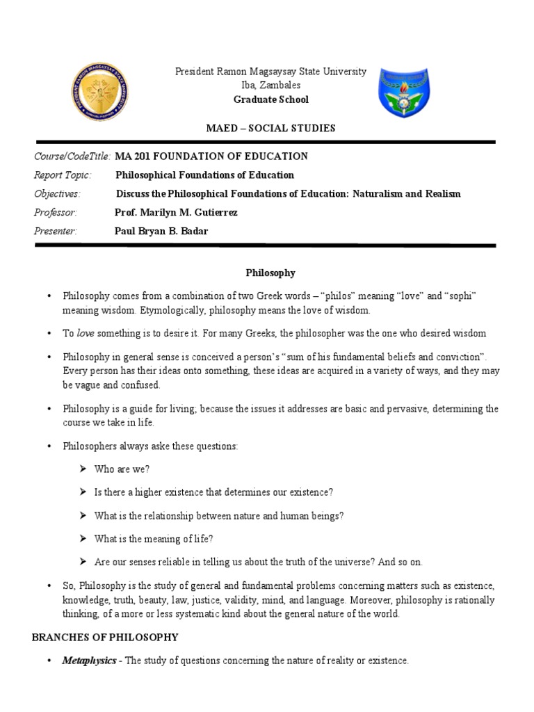 Philosophical Foundations Of Education Analyzing The Naturalism And