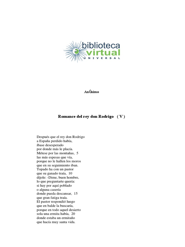 Romance Del Rey Don Rodrigo (V) | PDF