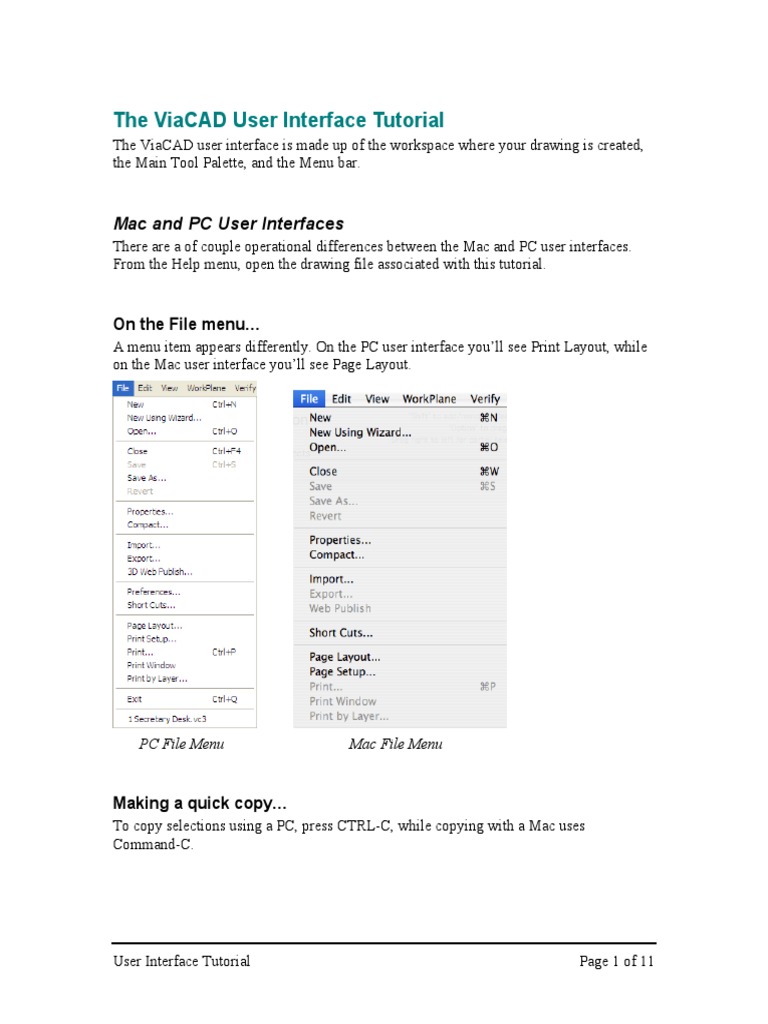 The Viacad User Interface Tutorial: Mac and PC User Interfaces | PDF ...