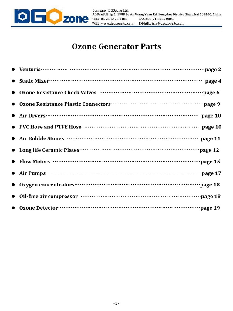 Ozone Parts | PDF | Valve | Gas Technologies