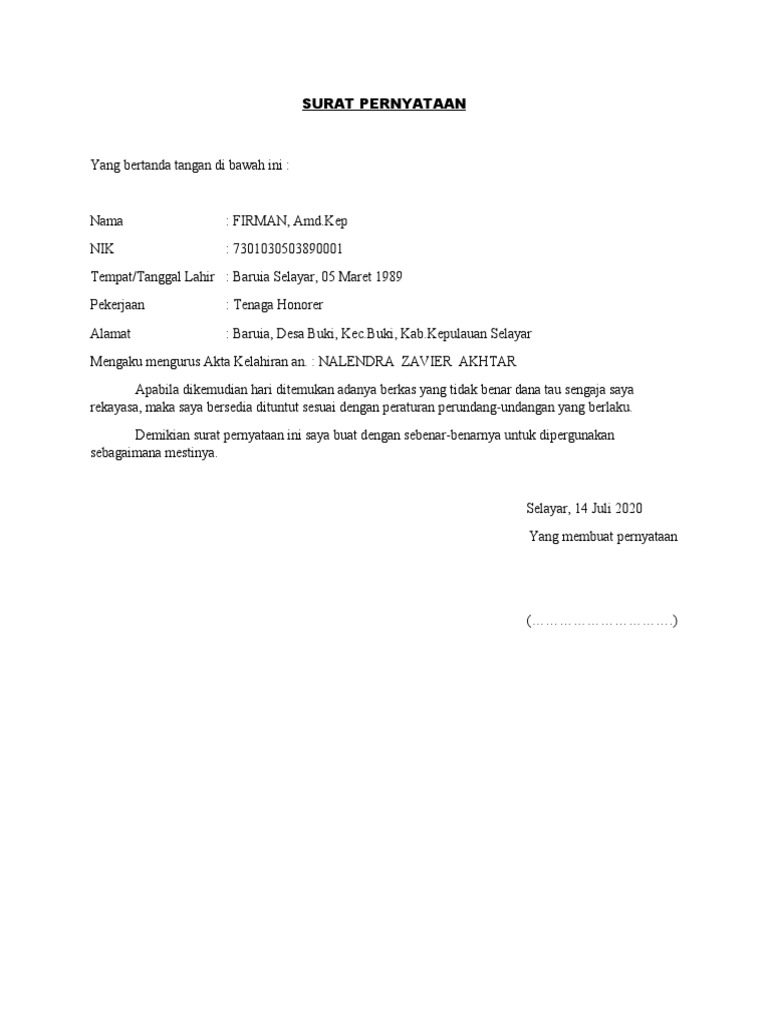 Surat Pernyataan Capil | PDF