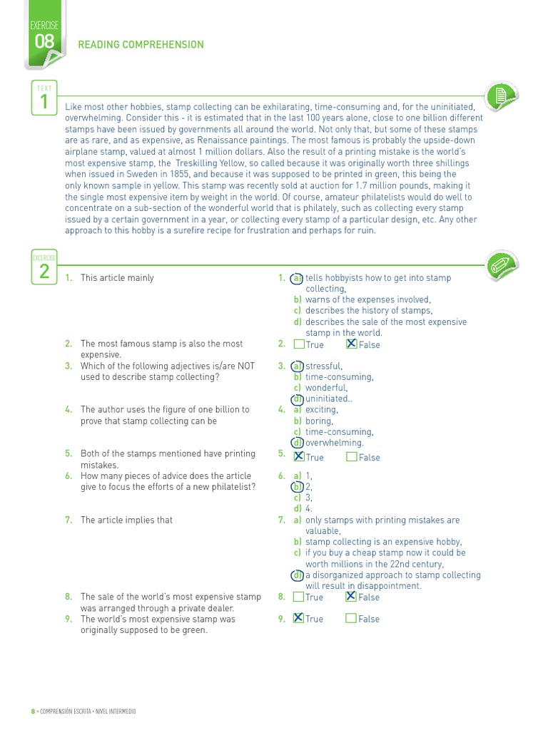 Correction - Reading Comprehension 8 | PDF | Hobbies | Philately