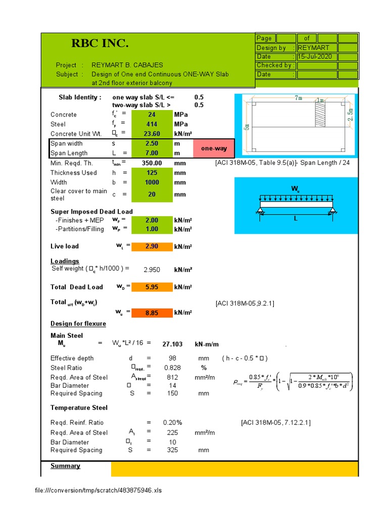 Design 1-Way One End Continuous Slab | PDF | Composite Material | Concrete