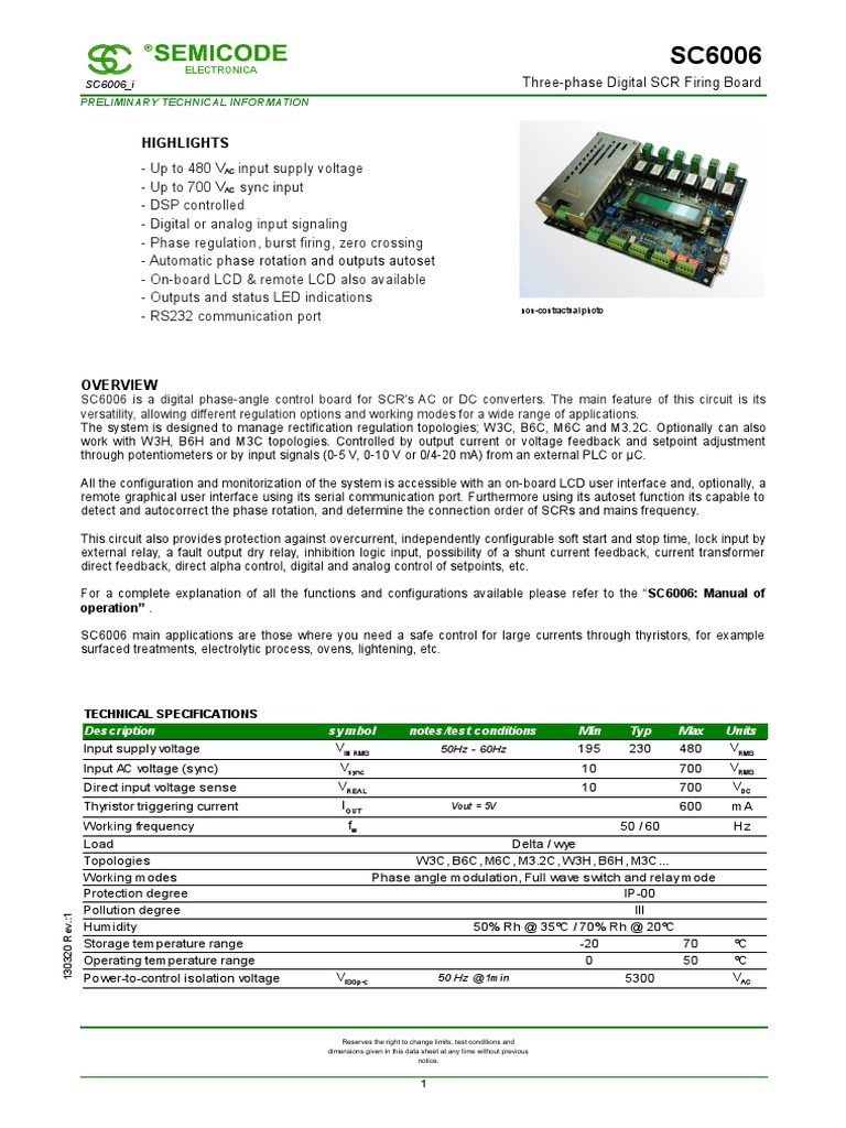 Highlights: Three-Phase Digital SCR Firing Board | PDF | Relay | Rectifier
