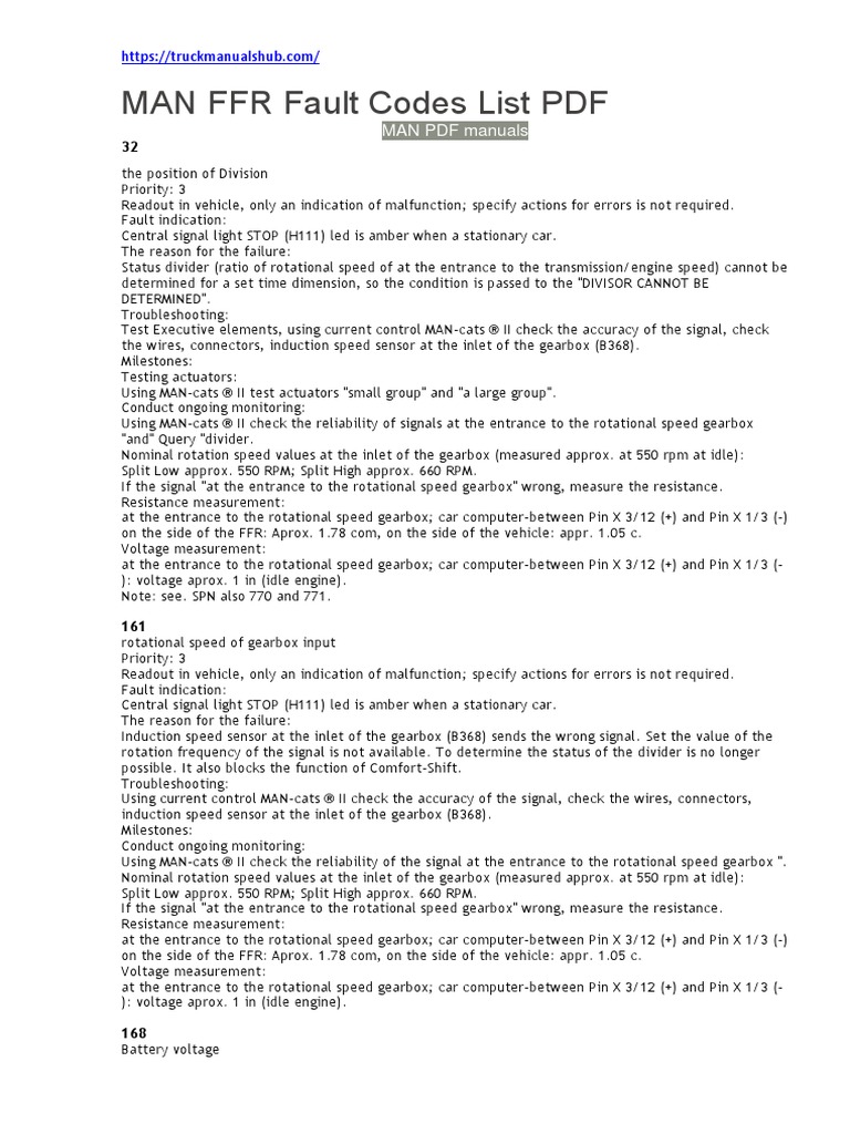 MAN FFR Fault Codes List PDF | PDF | Transmission (Mechanics ...