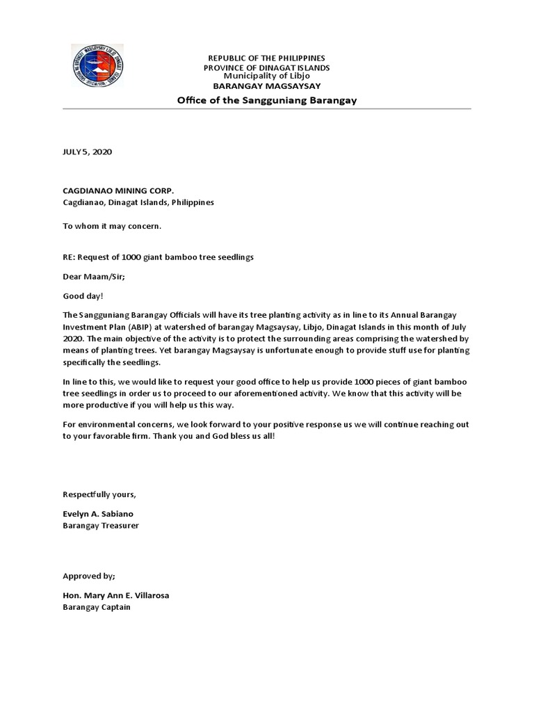 Barangay Magsaysay's Tree Planting Request | PDF | Social Science
