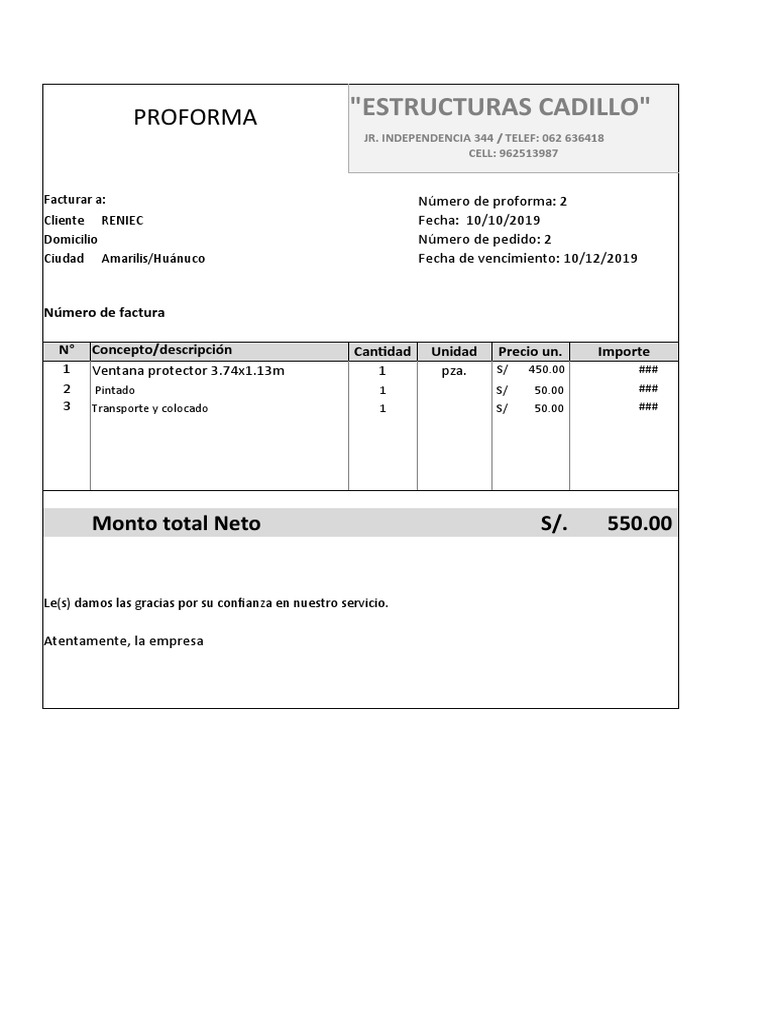 Modelo de PROFORMA | PDF