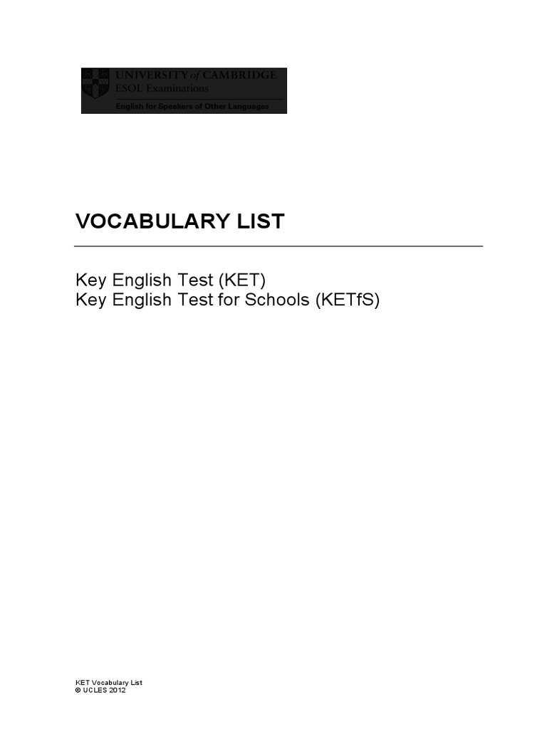 Ket Vocabulary List | PDF | Grammar | Syntax