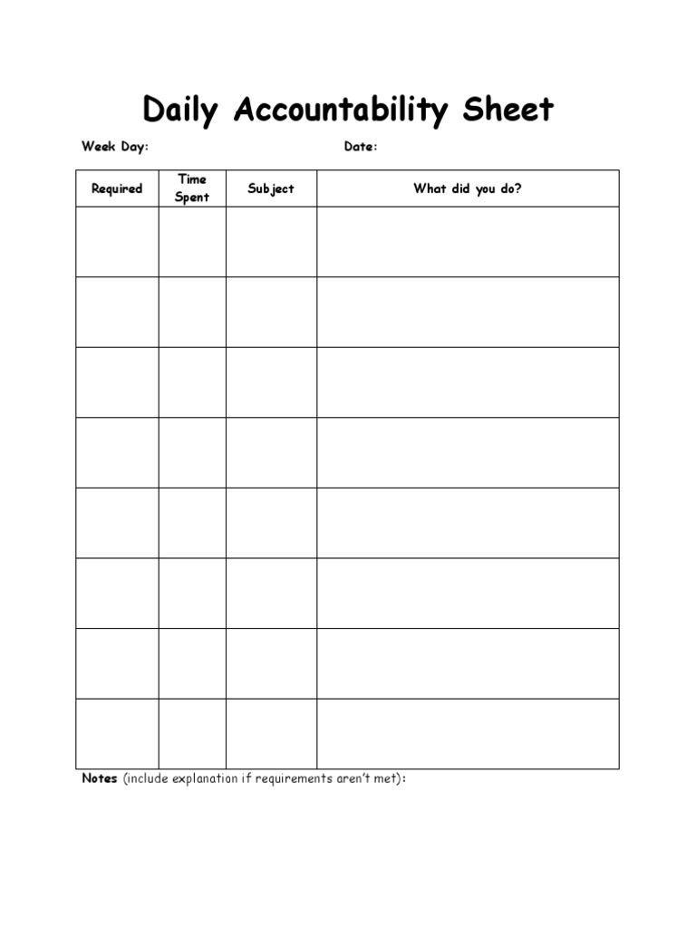 Daily Accountability Sheet Template | PDF