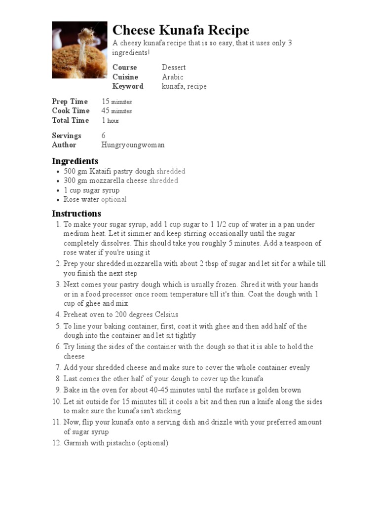 3 Ingredient Cheese Kunafa Recipe | PDF