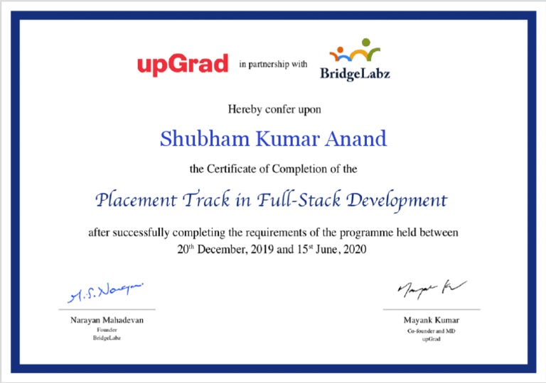UpGrad - Full Stack Developer | PDF