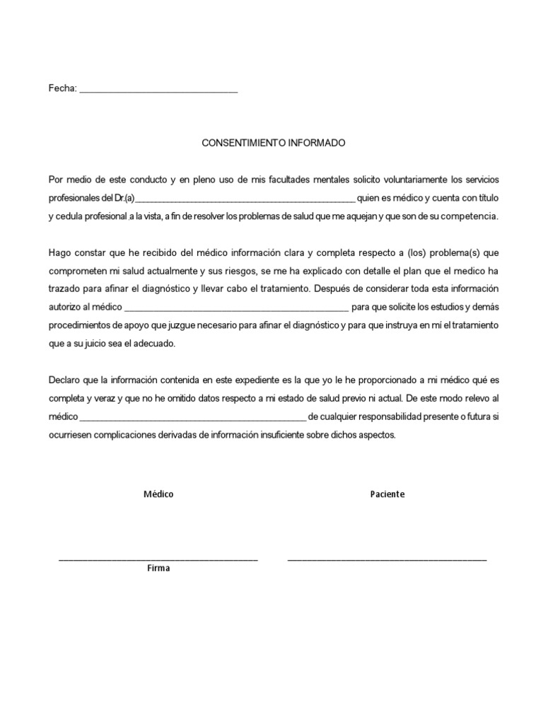 Formato Consentimiento Informado Medicos | PDF