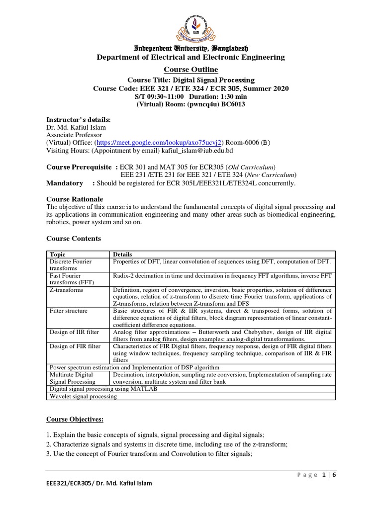 Department of Electrical and Electronic Engineering Course Outline ...