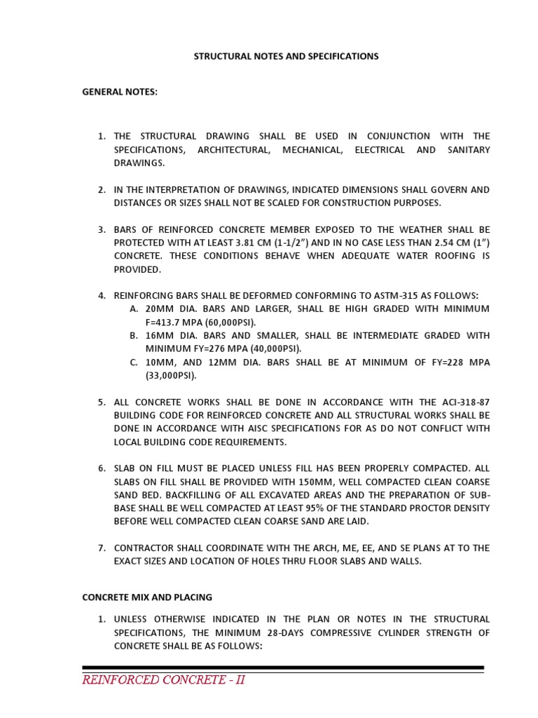 Structural Notes and Specifications | PDF | Concrete | Masonry