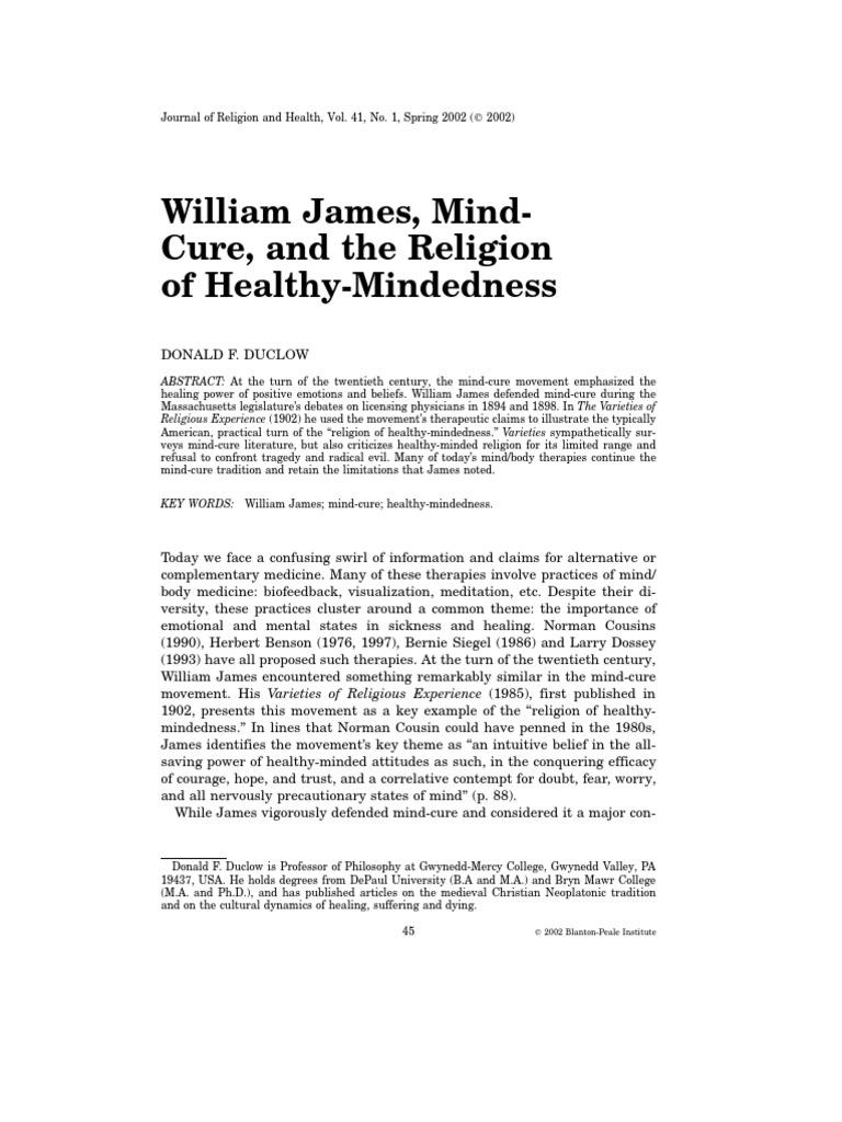 William James and Mind-Cure Movement | PDF | New Thought | Physician