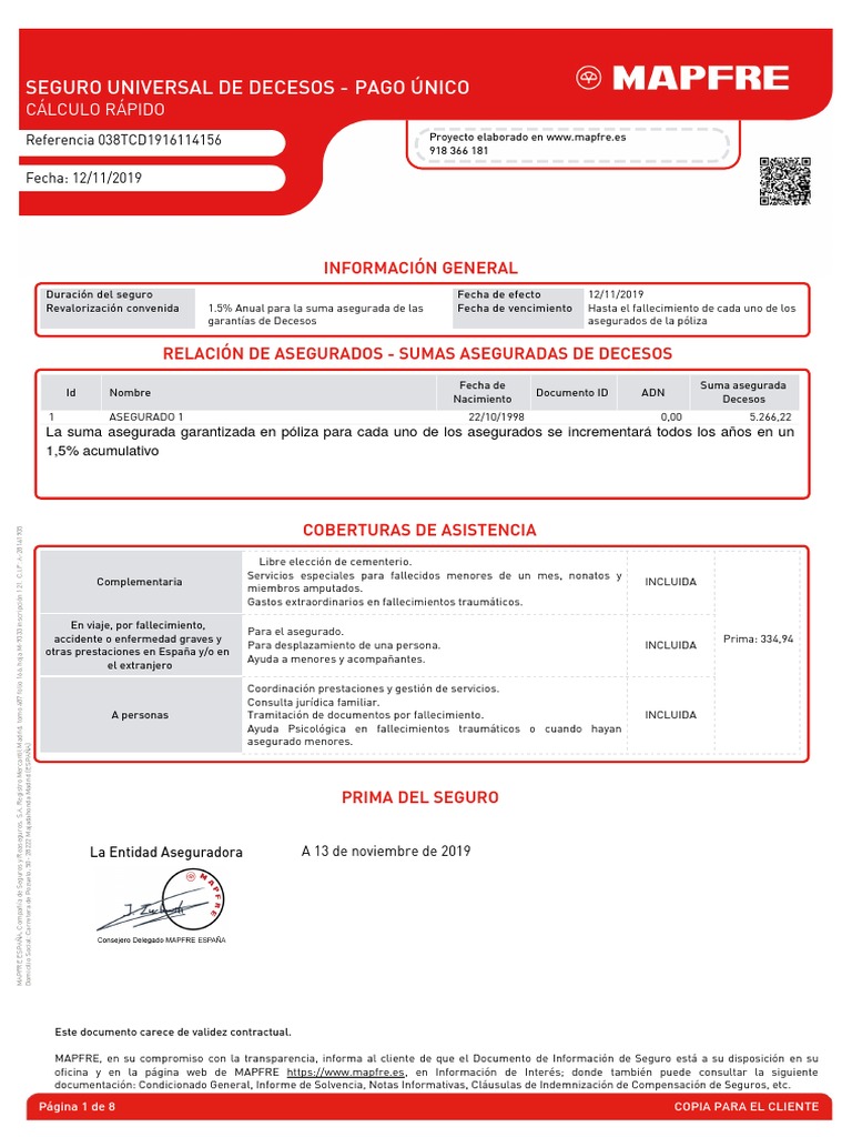 Tarificador Decesos Pago Unico | PDF | Póliza de seguros | Reaseguro