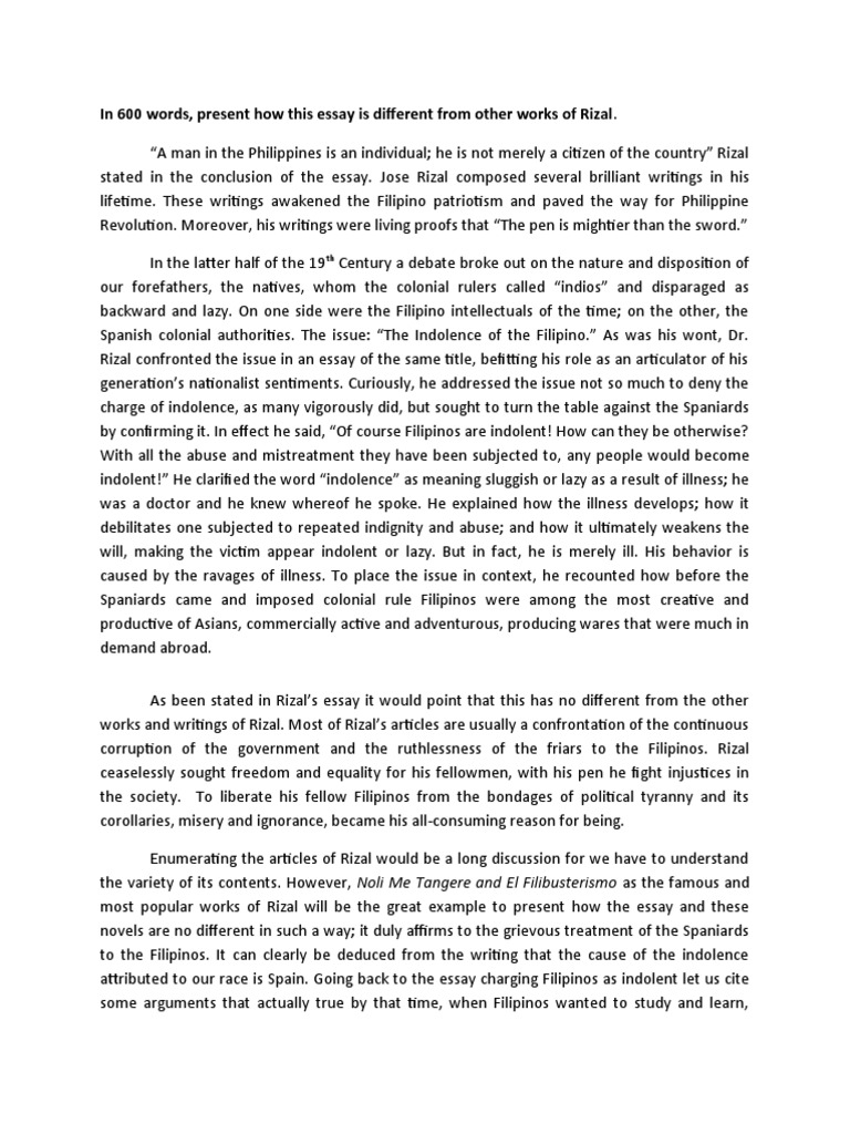 In 600 Words, Present How This Essay Is Different From Other Works of ...