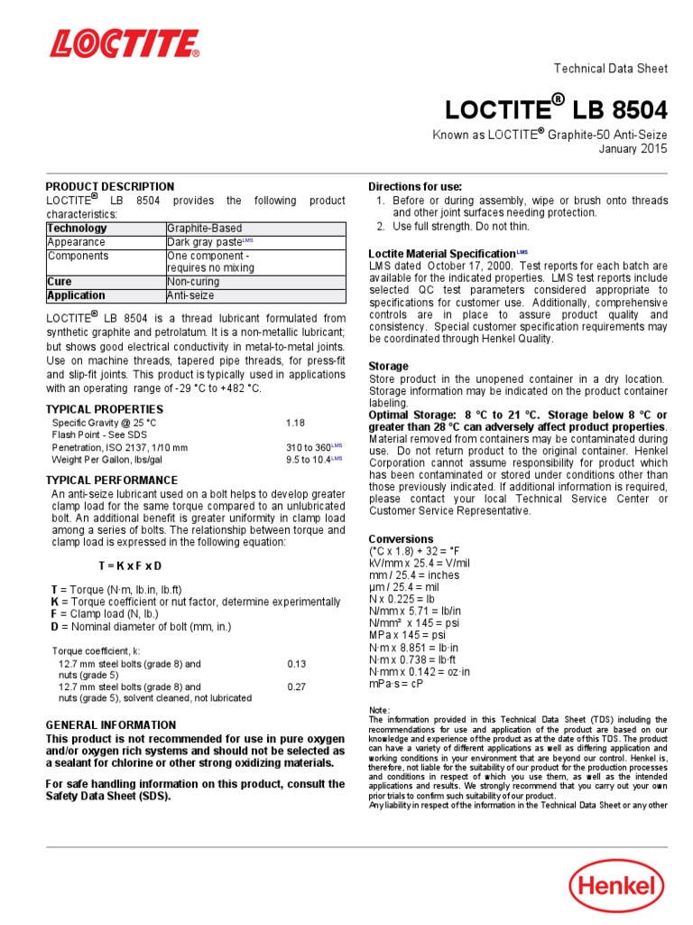 Loctite LB 8504: Technical Data Sheet | PDF | Corporations | Disclaimer