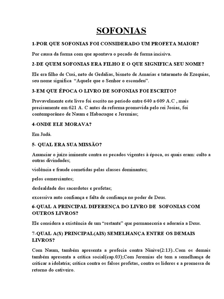 Resumo Sofonias | PDF | Nevi'im | Livros da Bíblia hebraica