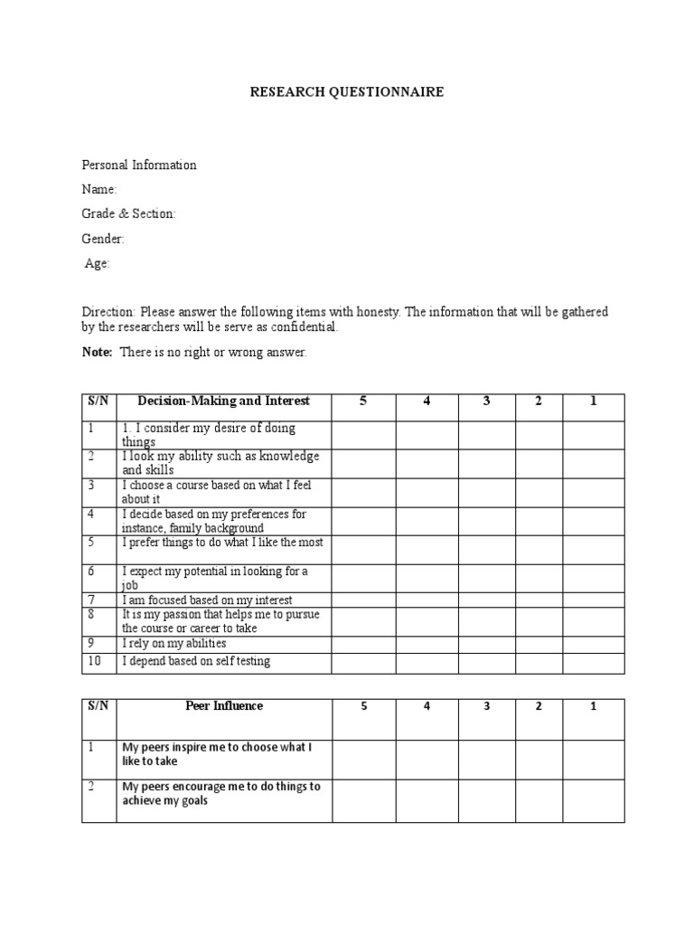 Research Questionnaire | PDF