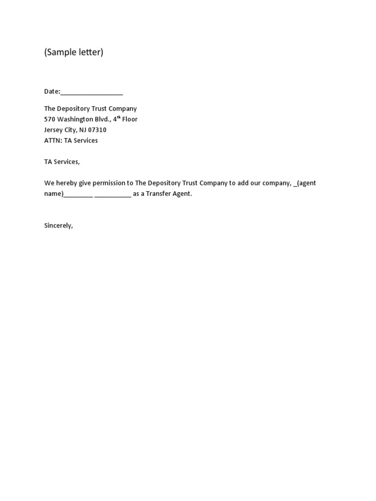Sample Transfer Agent Letter | PDF