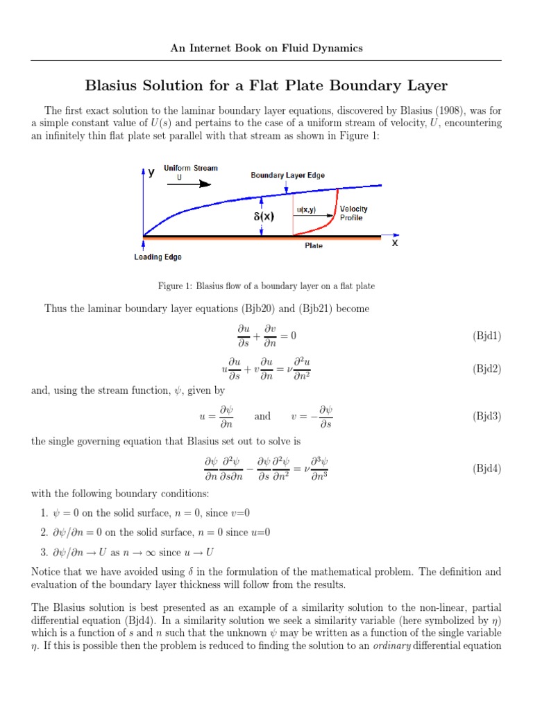 Blasius Solution For A Flat Plate Boundary Layer: An Internet Book On Fluid Dynamics | PDF ...