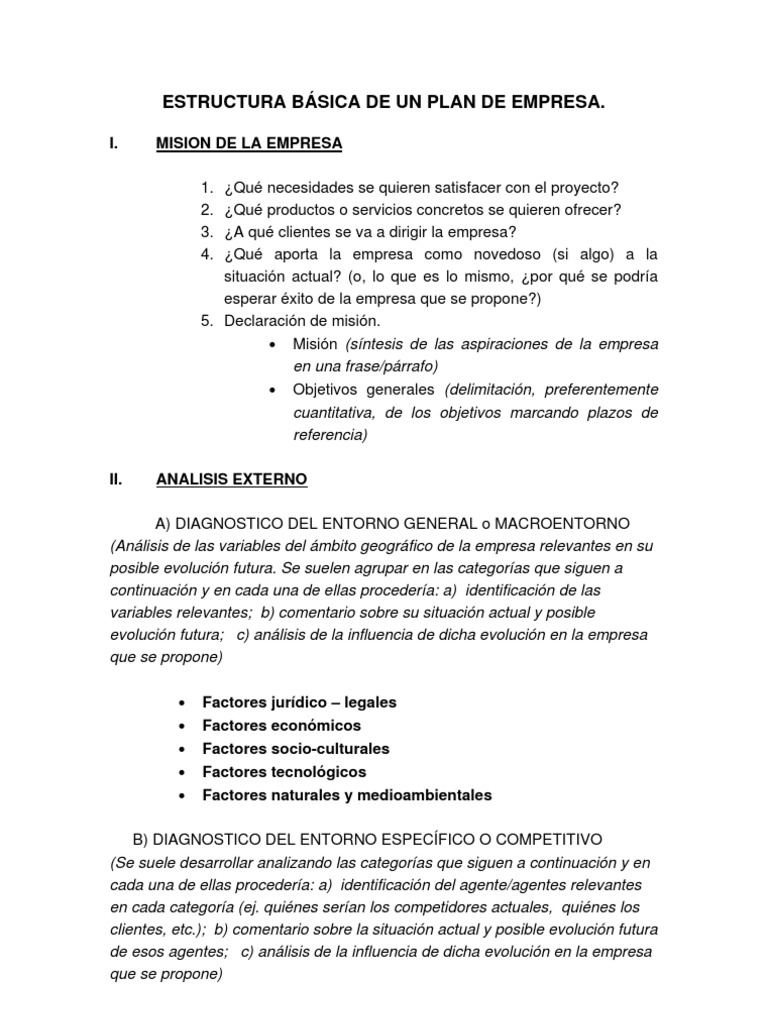Estructura Basica de Un Plan de Empresa | PDF | Gestión de recursos humanos | Logística