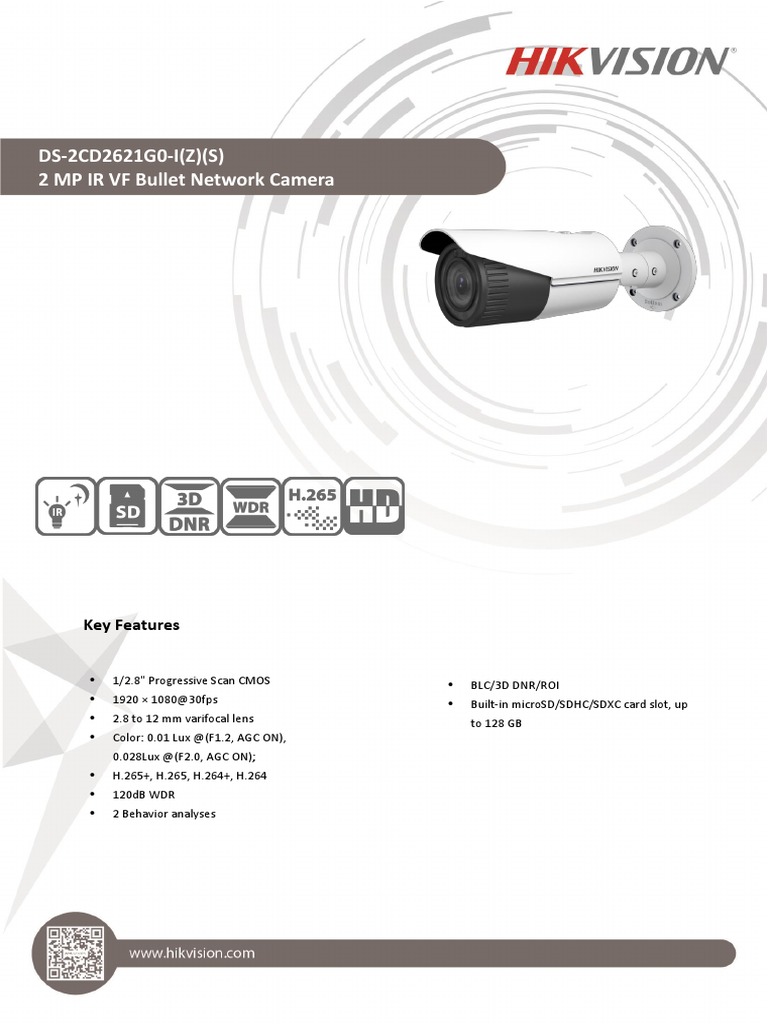DS-2CD2621G0-I (Z) (S) 2 MP IR VF Bullet Network Camera: Key Features | PDF | Camera Lens ...