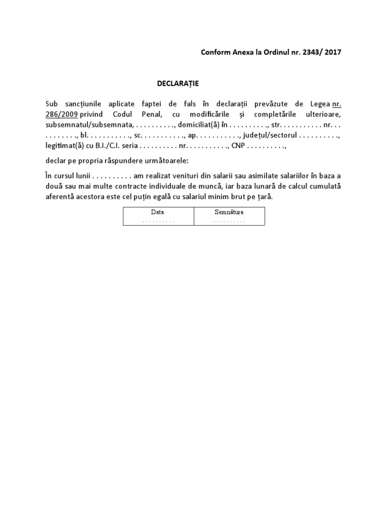Model Declaratie Venit CIM Part - Time | PDF