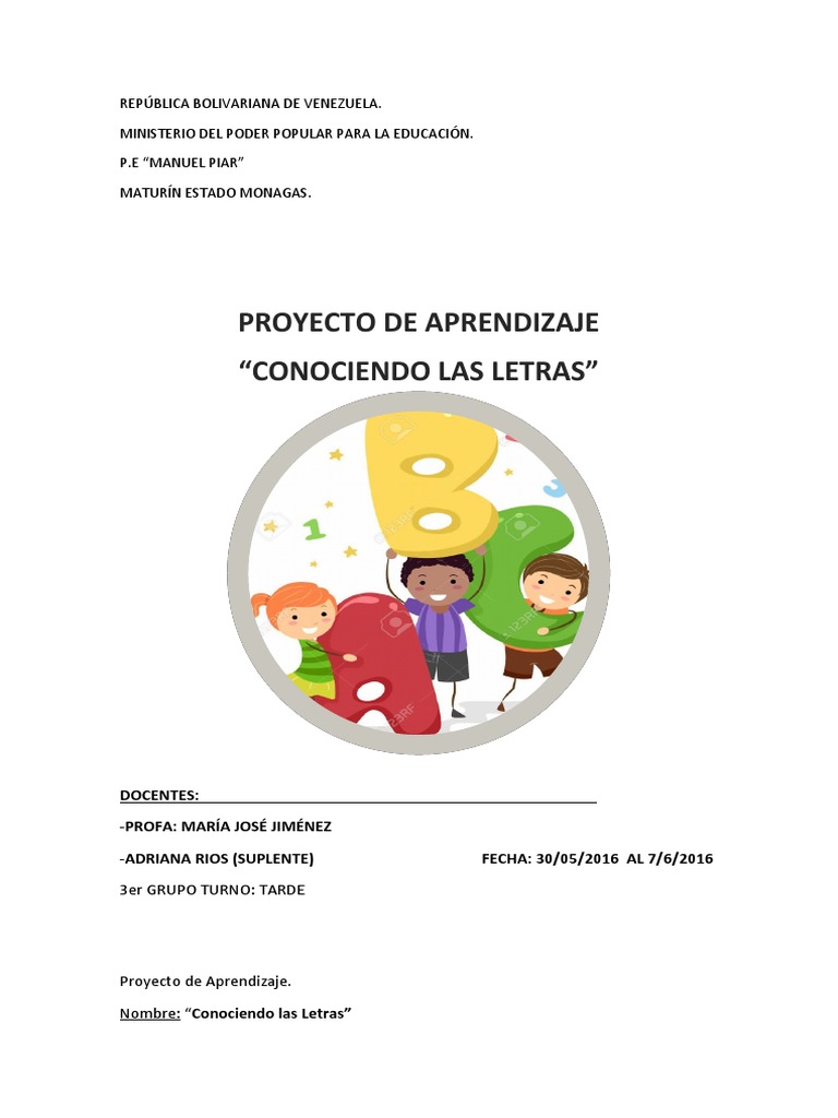 Proyecto "Conociendo las Letras" | PDF | Educación de la primera ...