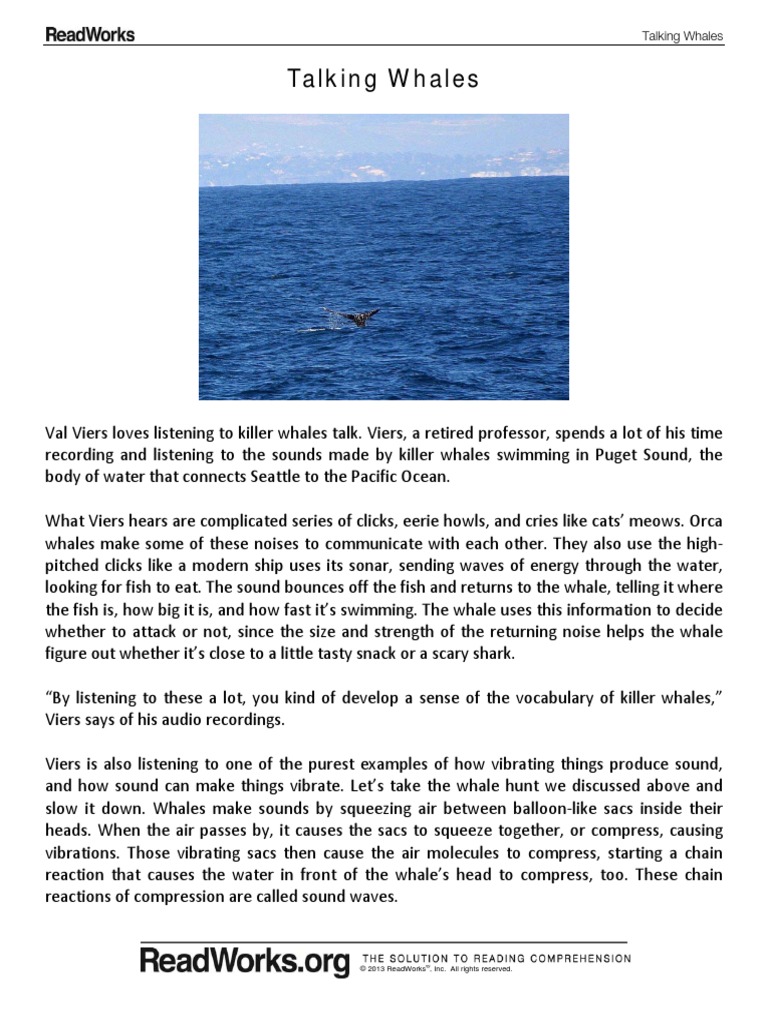 Reading Comprehension Passageand Question Set | PDF | Whales | Sound