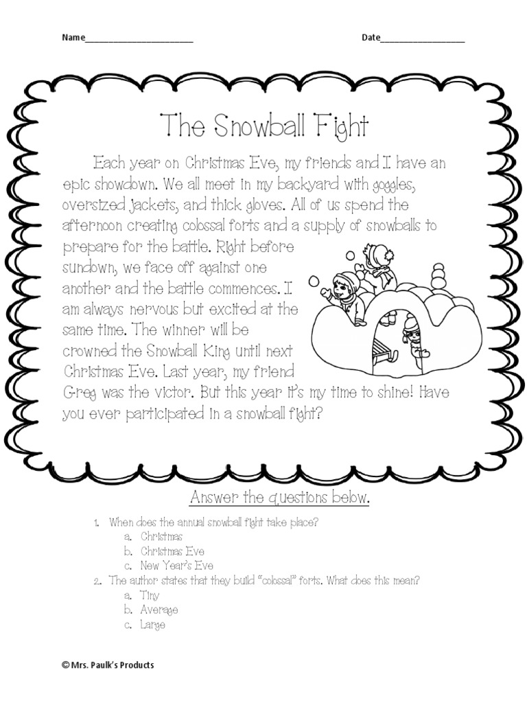 Christmas Eve Snowball Fight Activity | PDF | Games & Activities | Home ...