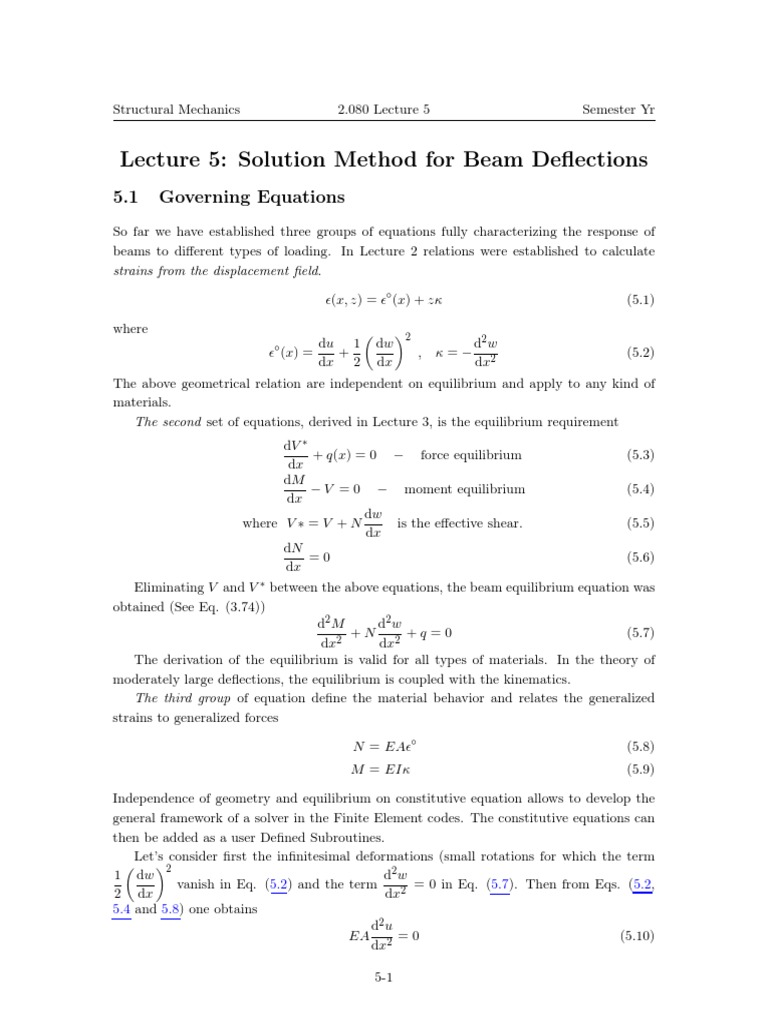 Lecture 5: Solution Method For Beam de Ections | PDF | Bending | Beam ...