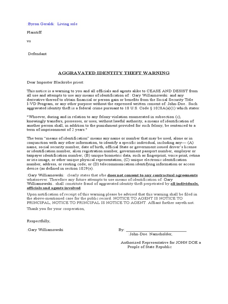 Aggravated Identity Theft Warning | PDF | Identity Theft | Identity ...