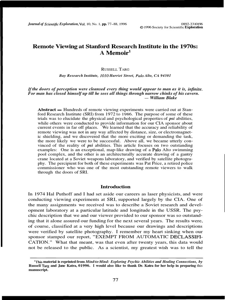 Remote Viewing Research at SRI | PDF | Parapsychology | Science