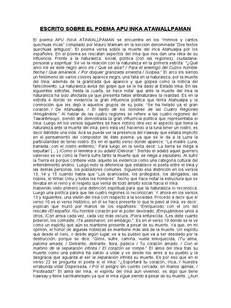 Poema sobre Atahualpa y su legado | PDF | Imperio Inca | Alma