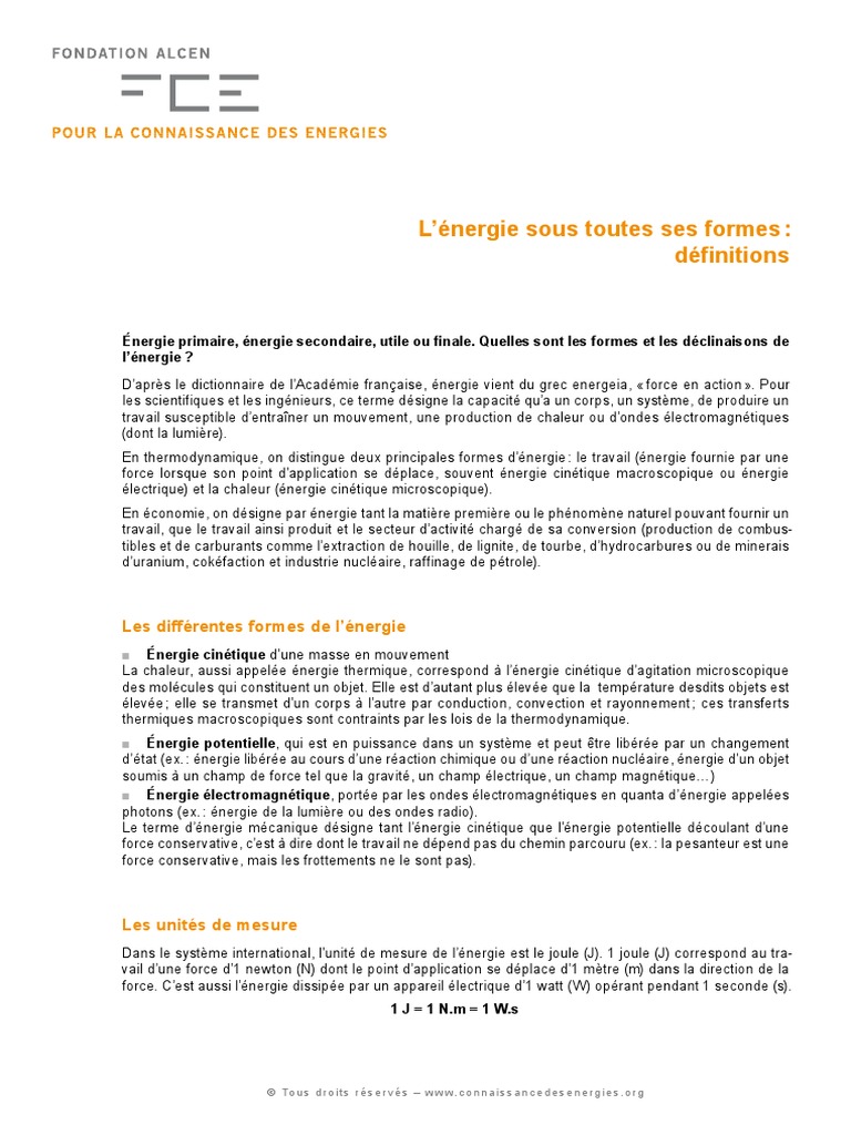 Formes et principes de l'énergie expliqués | PDF | Économie énergétique ...