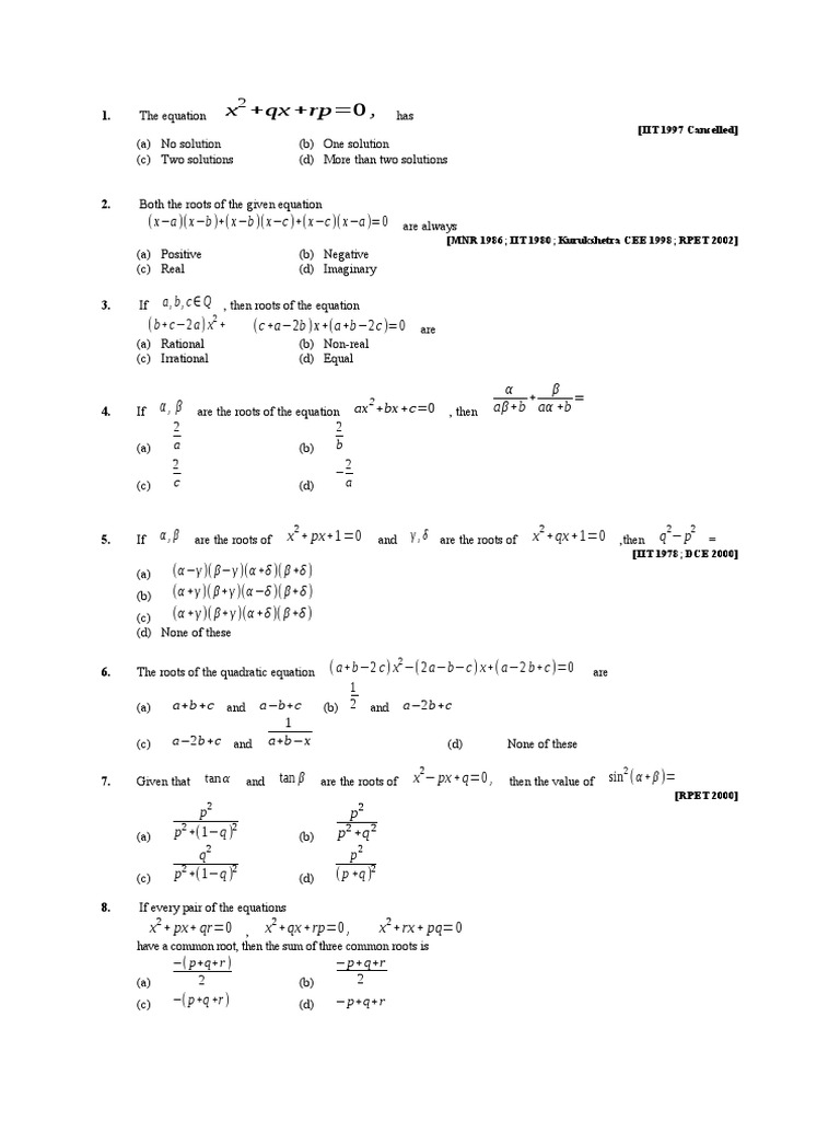 Quadratic Questions | PDF | Quadratic Equation | Equations