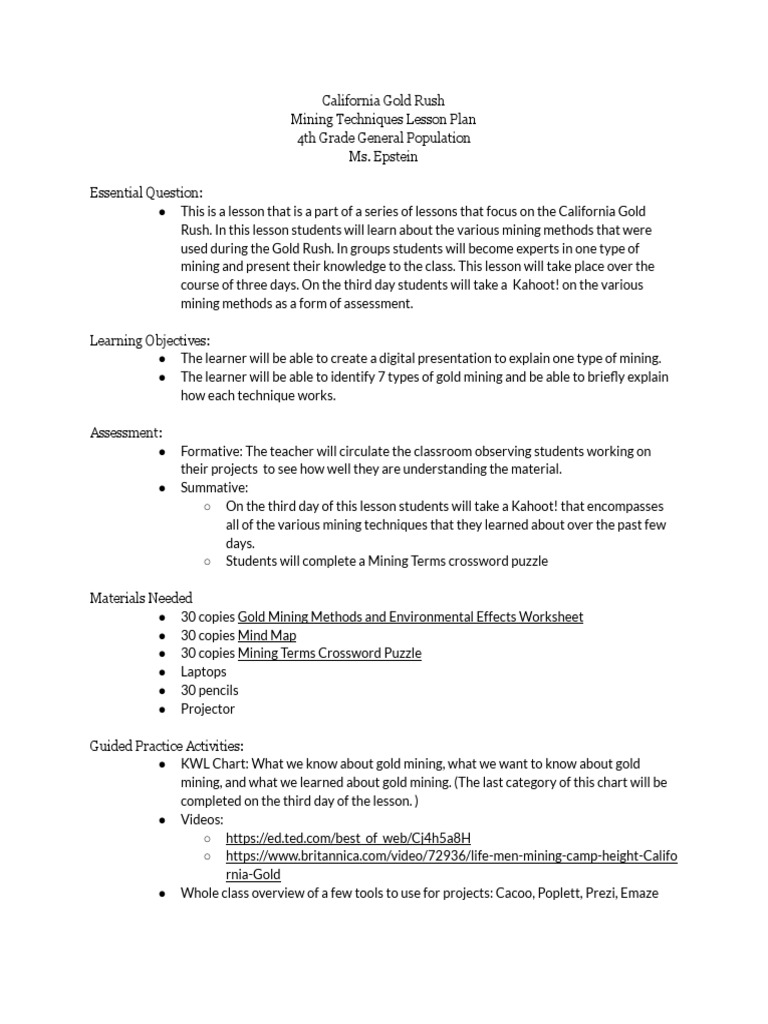 Lesson Plan Gold Rush 1 | PDF | Lesson Plan | Communication